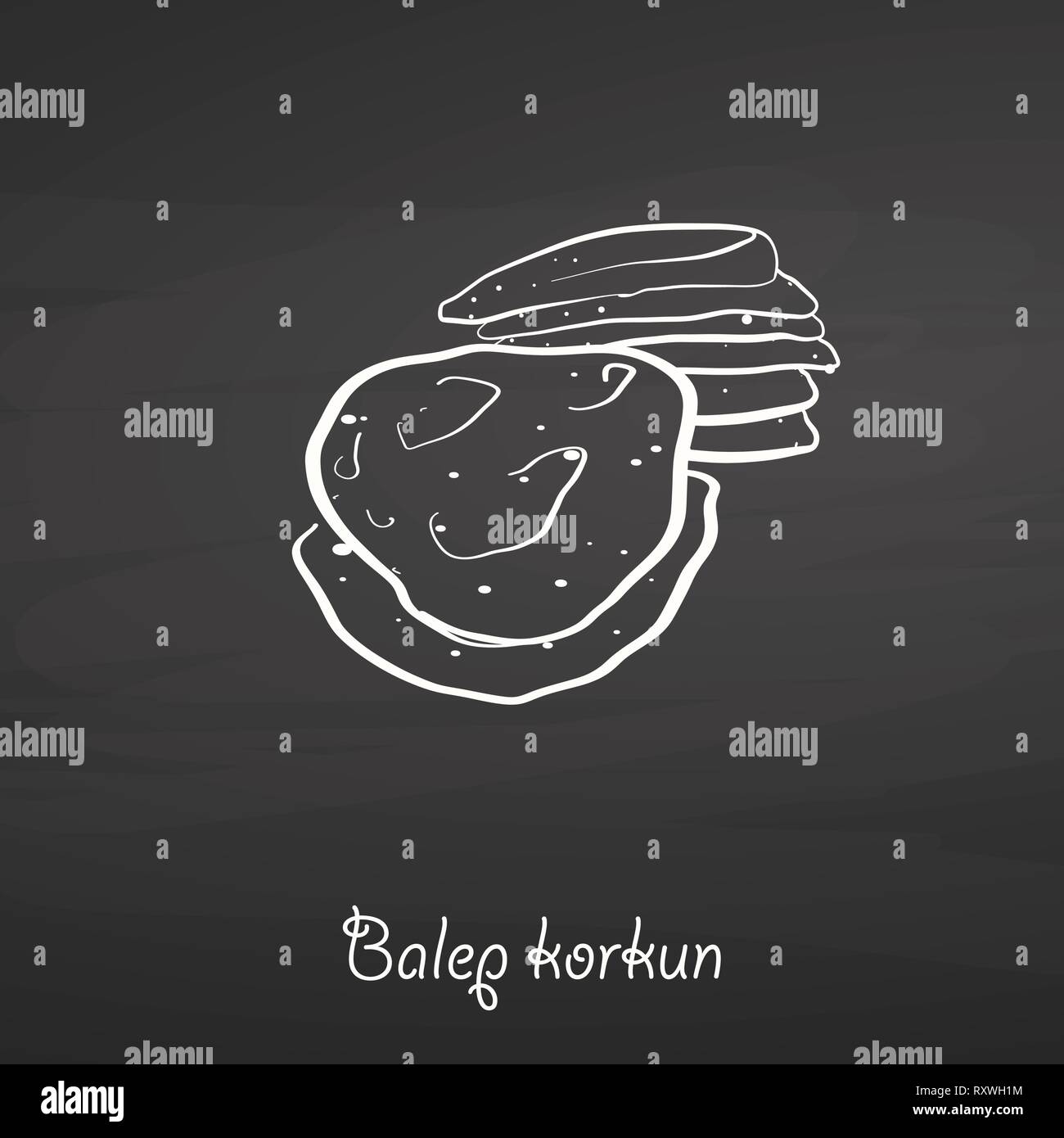 Balep korkun food sketch on chalkboard. Vector drawing of Flatbread ...