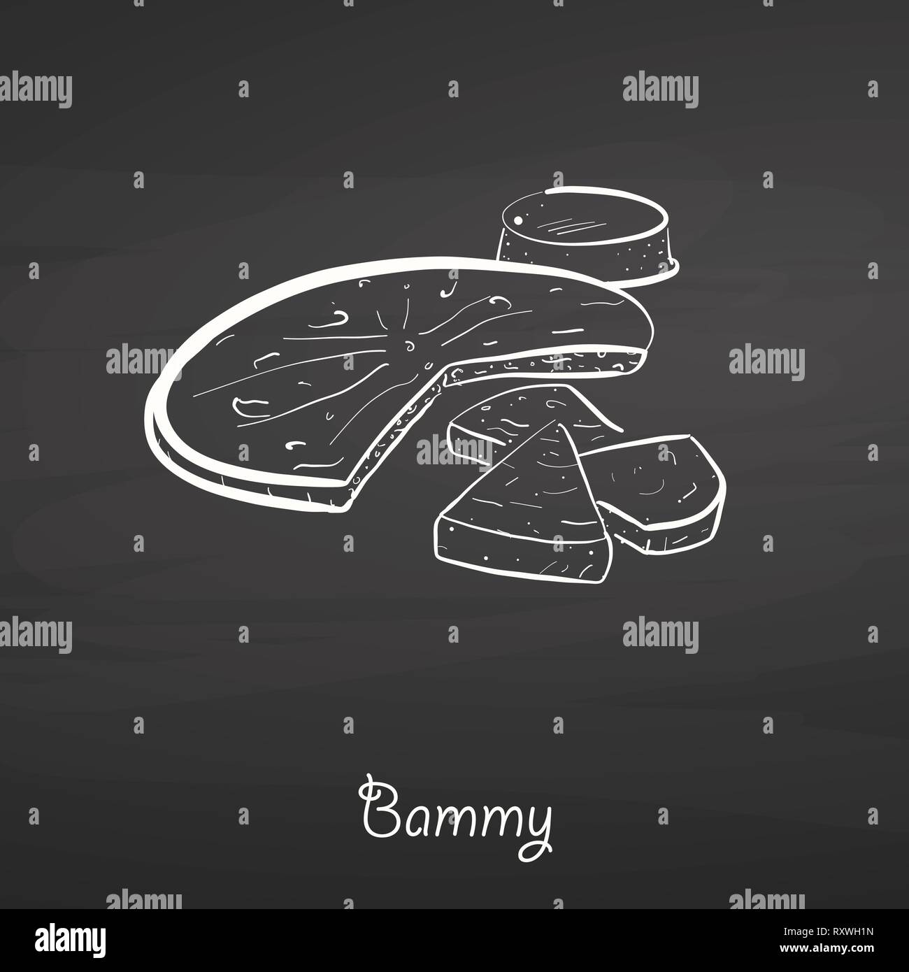 Bammy food sketch on chalkboard. Vector drawing of Flatbread, usually ...