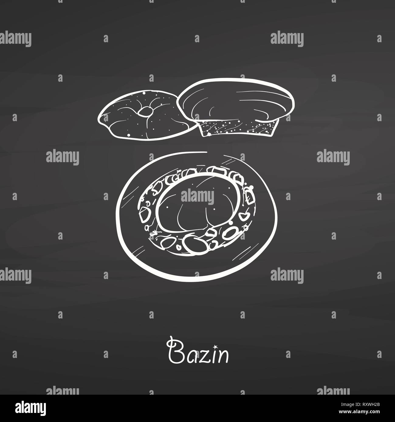 Bazin food sketch on chalkboard. Vector drawing of Flatbread, usually ...
