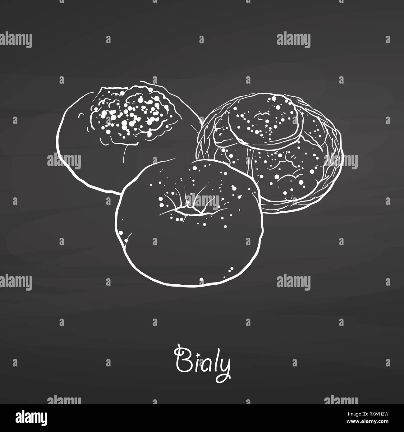 Bialy food sketch on chalkboard. Vector drawing of Yeast bread, usually ...