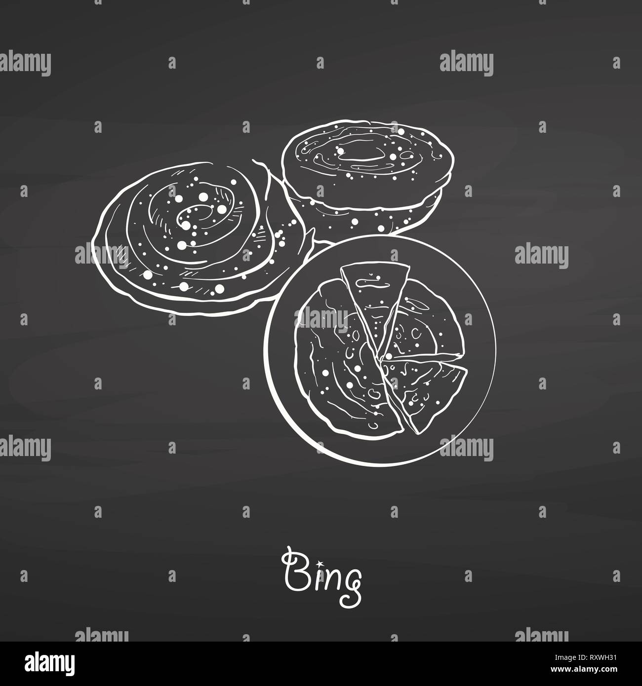 Bing food sketch on chalkboard. Vector drawing of Flatbread, usually ...