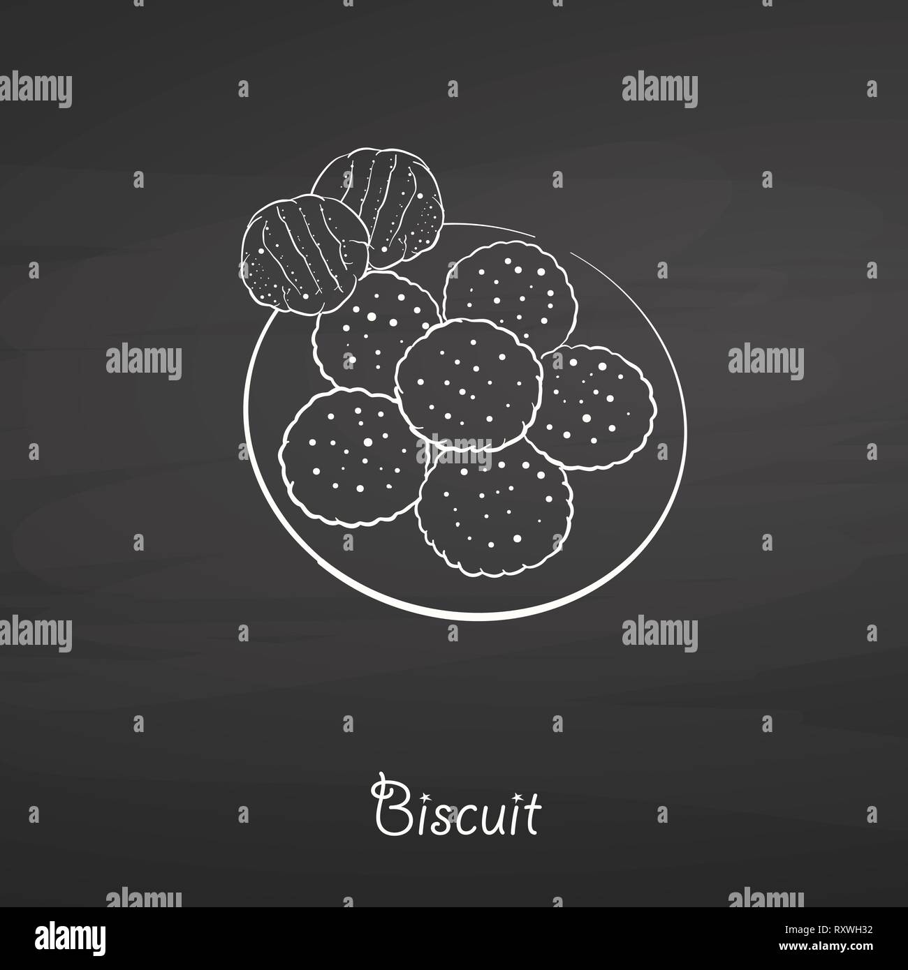 Biscuit food sketch on chalkboard. Vector drawing of Yeast bread ...