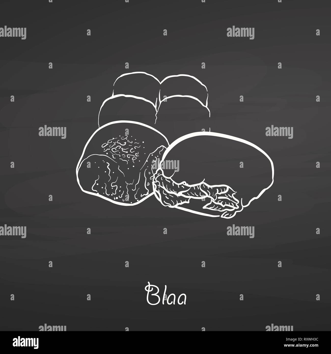 Blaa food sketch on chalkboard. Vector drawing of Bun, usually known in ...