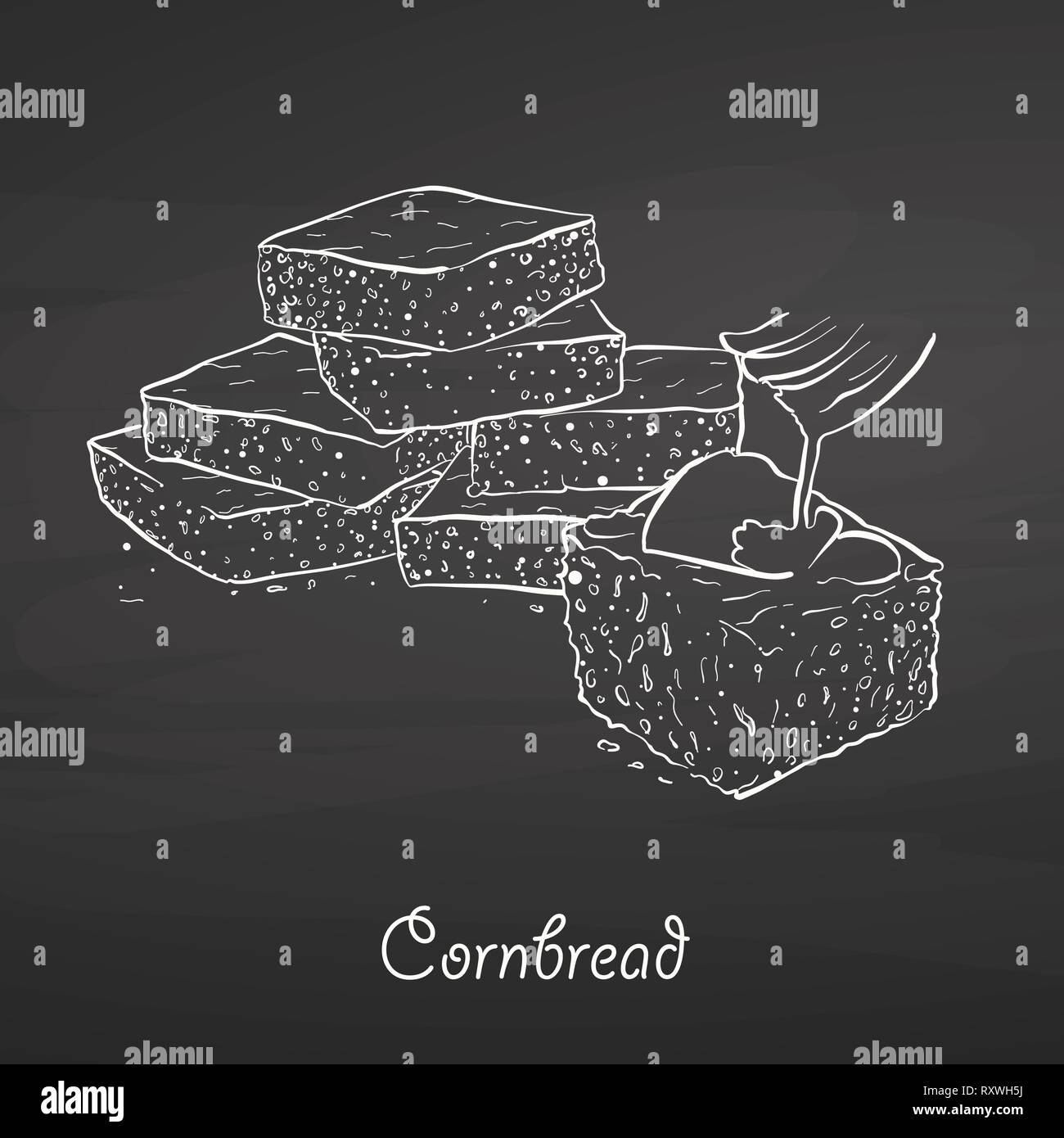 Cornbread food sketch on chalkboard. Vector drawing of Cornbread ...