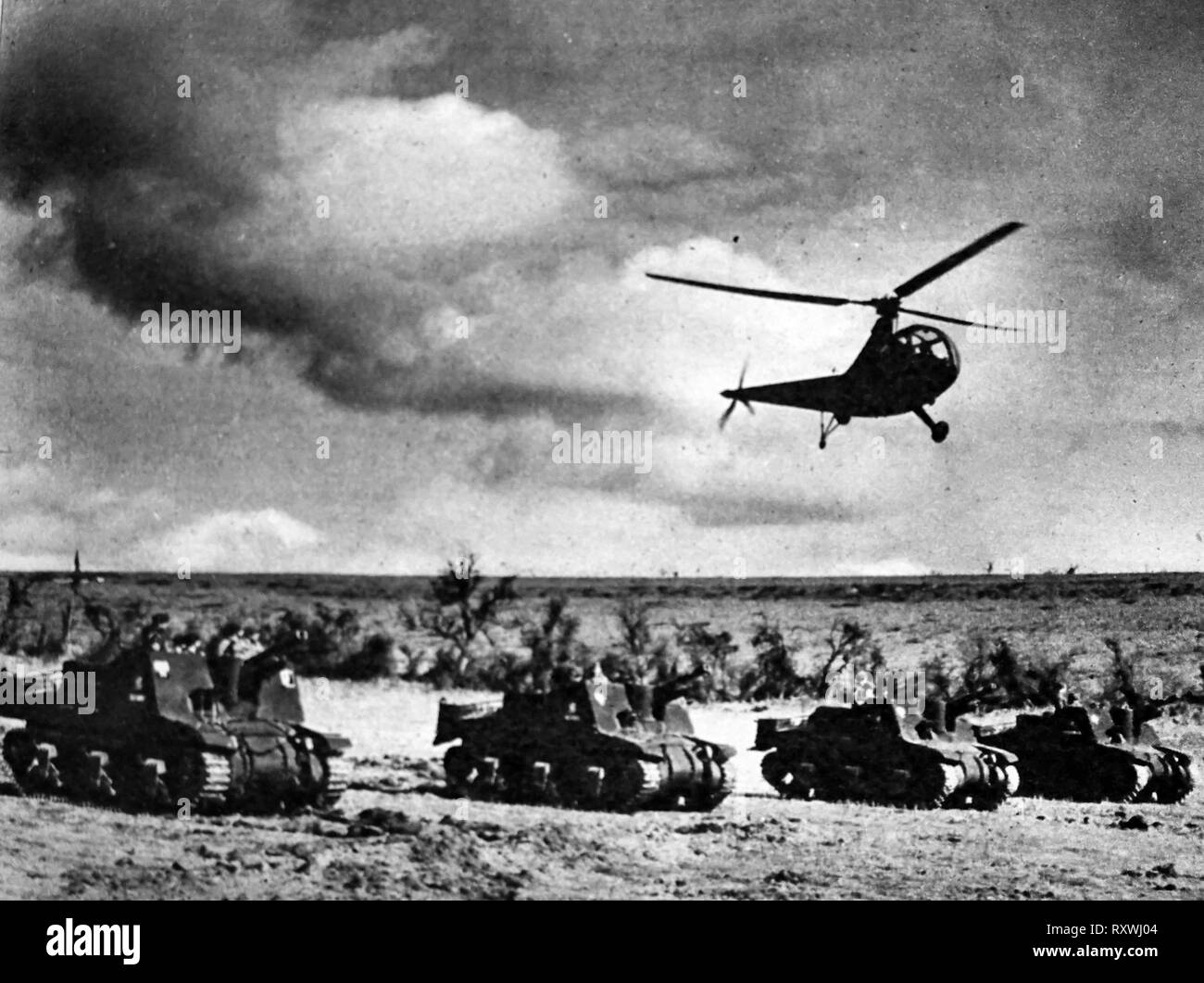 British army helicopter in use during a training exercise 1949 Stock ...