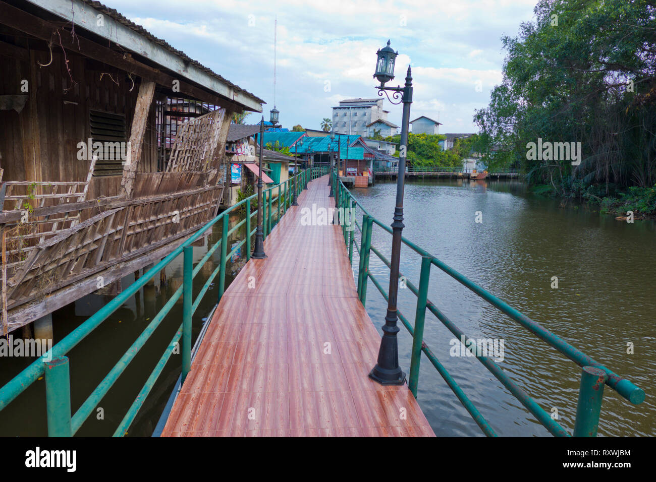 Riverside boardwalk, Khlong Trat riverside, Trat, Thailand Stock Photo ...