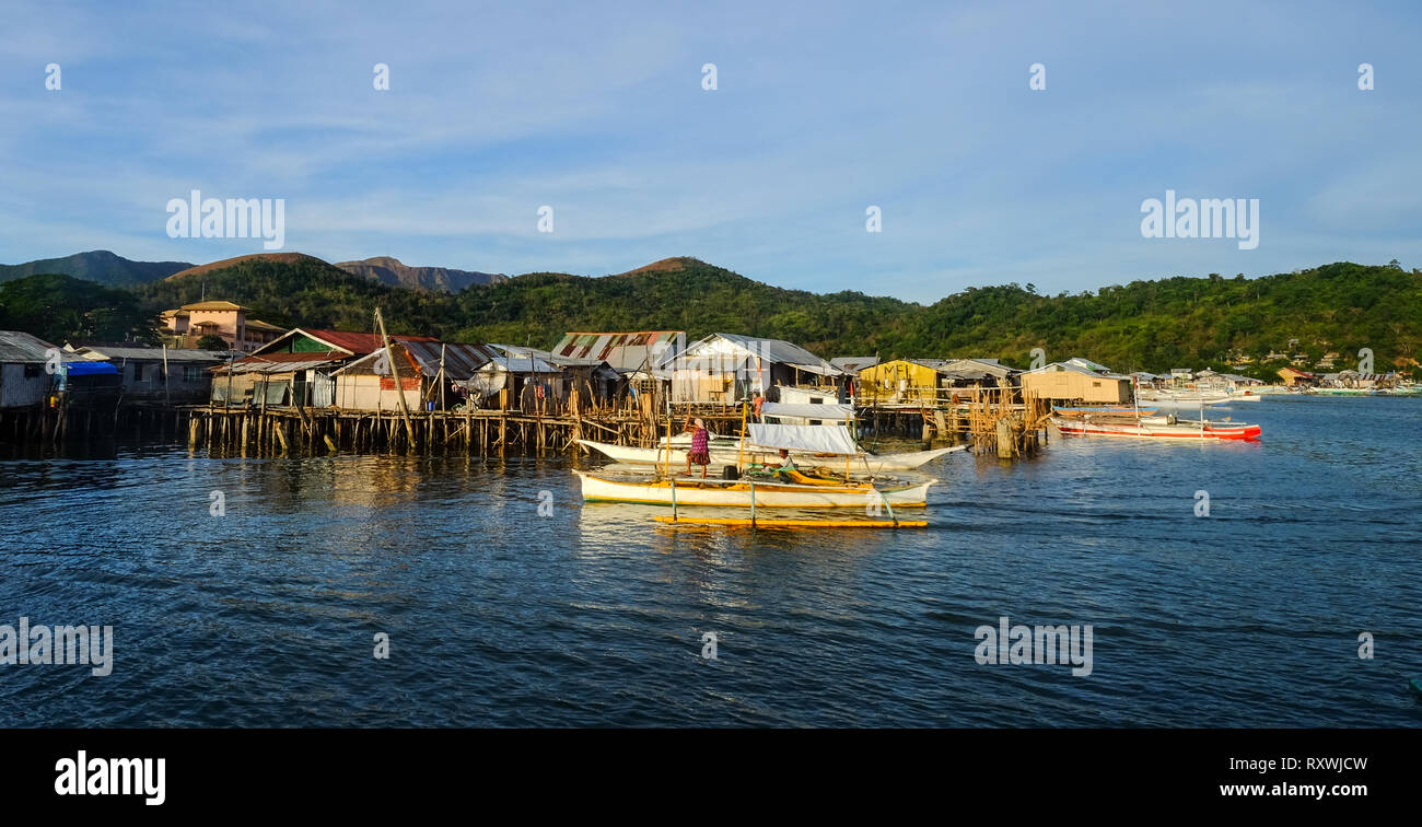 Coron, Philippines - Apr 8, 2017. Small boats at jetty in Coron Island ...