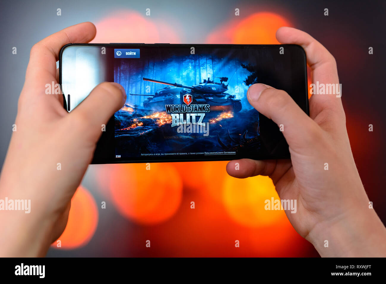 Los Angeles, California, USA - 9 March 2019: The man holds the ...