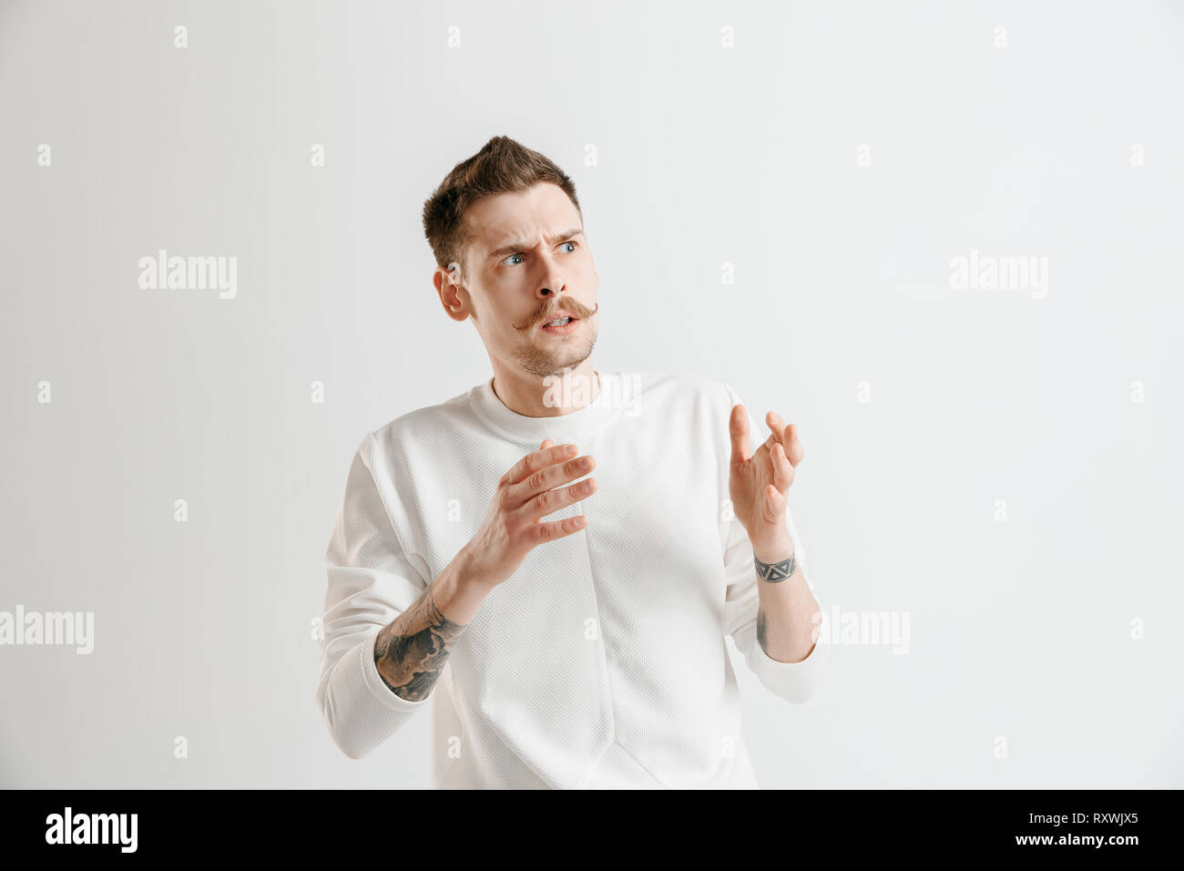 I'm afraid. Fright. Portrait of the scared man. Business man standing ...