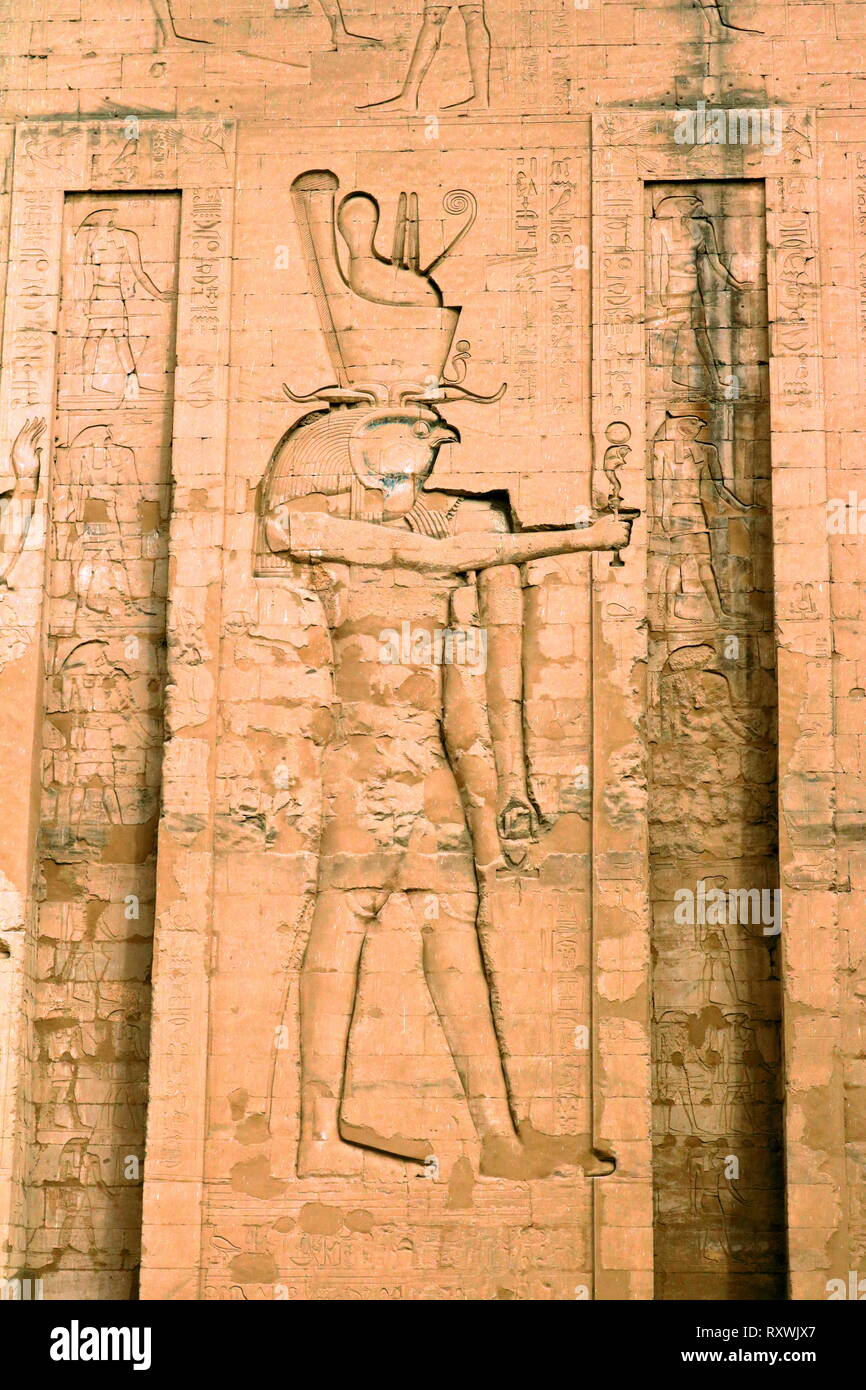 Temple of Edfu located on the west bank of the Nile River between Esna ...