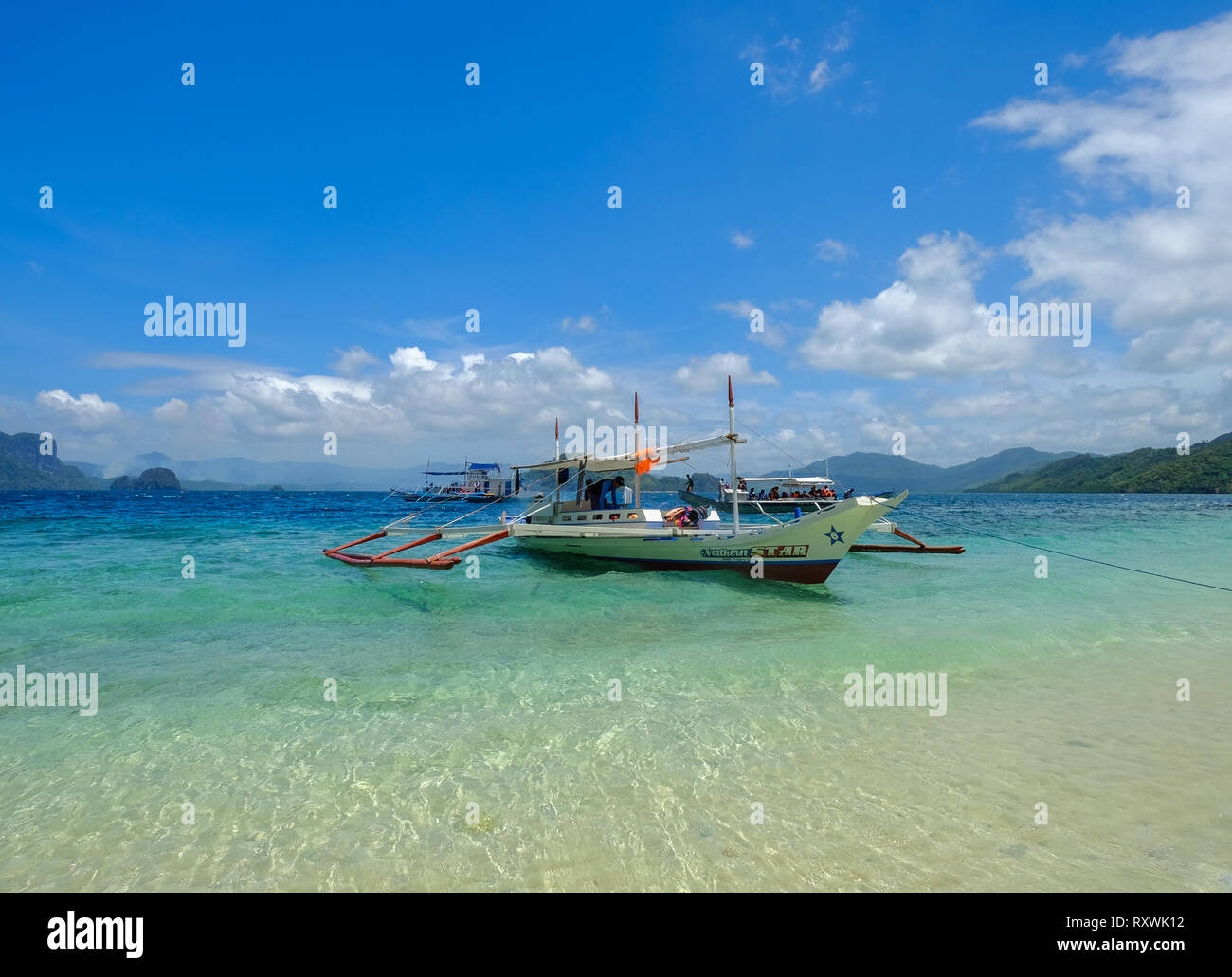 Coron, Philippines - Apr 7, 2017. Wooden boats on the sea in Coron ...