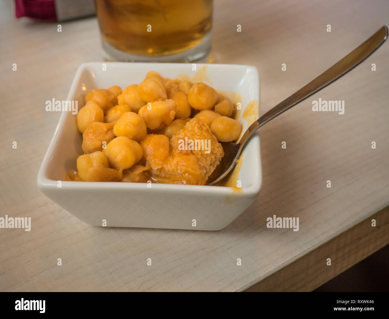 Appetizer of spanish callos, chickpeas with beef tripe stew Stock Photo ...