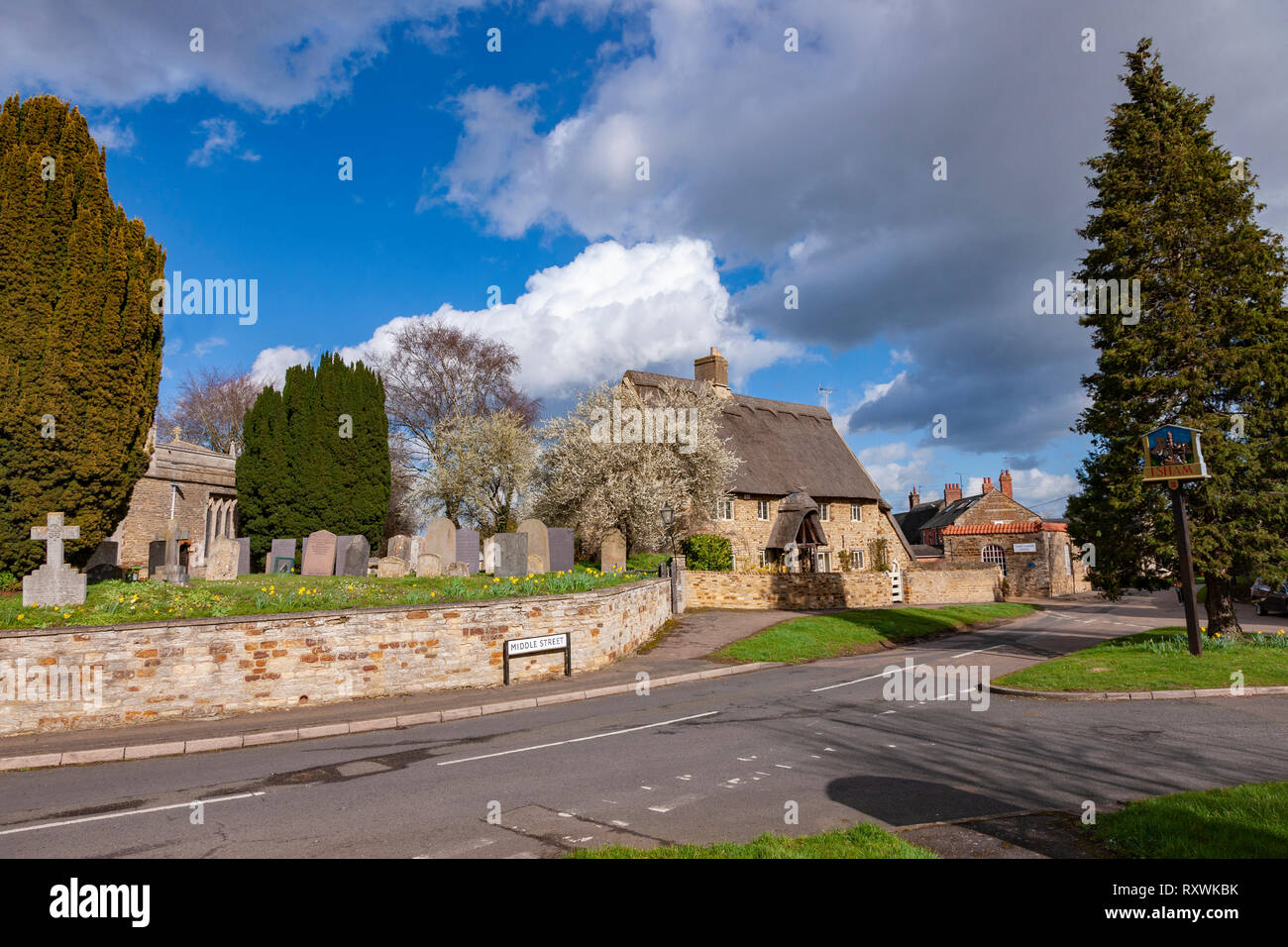 St Peters church Isham, civil parish in Northamptonshire, England Stock ...