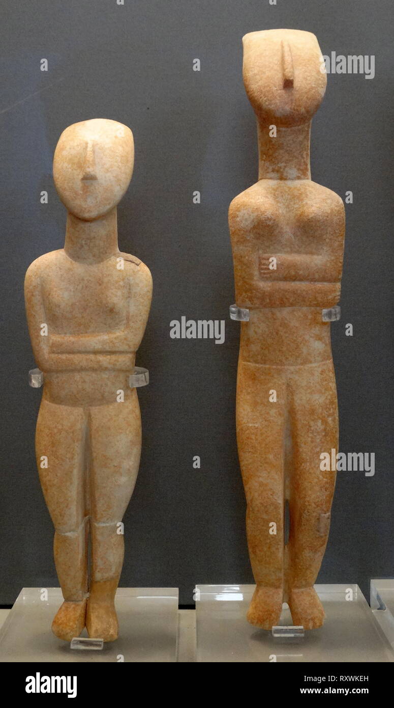 Cycladic 'Spedos style' figurines, from Naxos, Greece, Early Cycladic ...