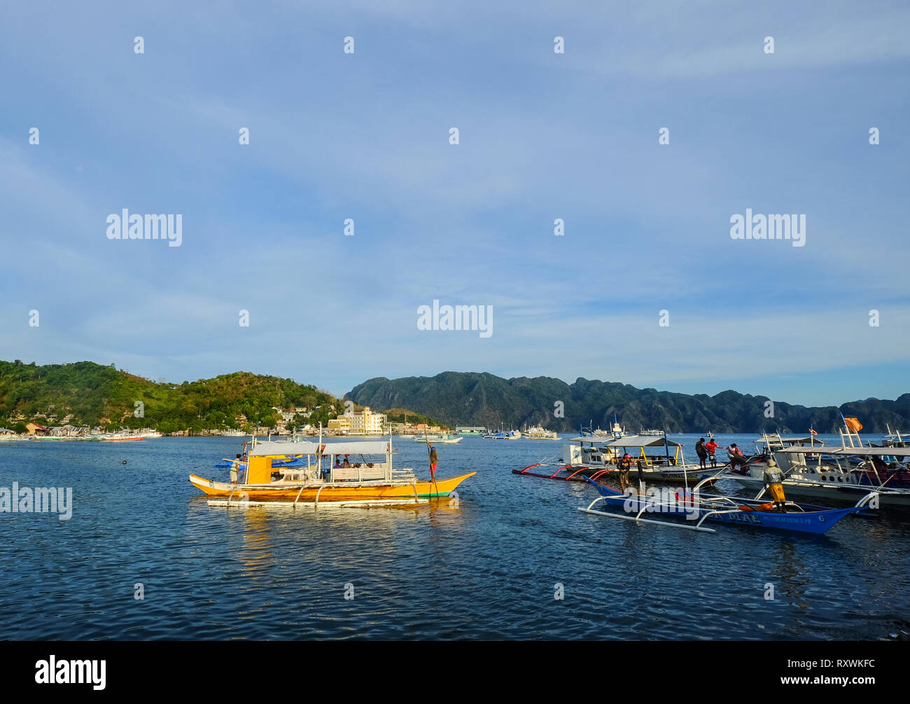 Coron, Philippines - Apr 8, 2017. Small boats at jetty in Coron Island ...