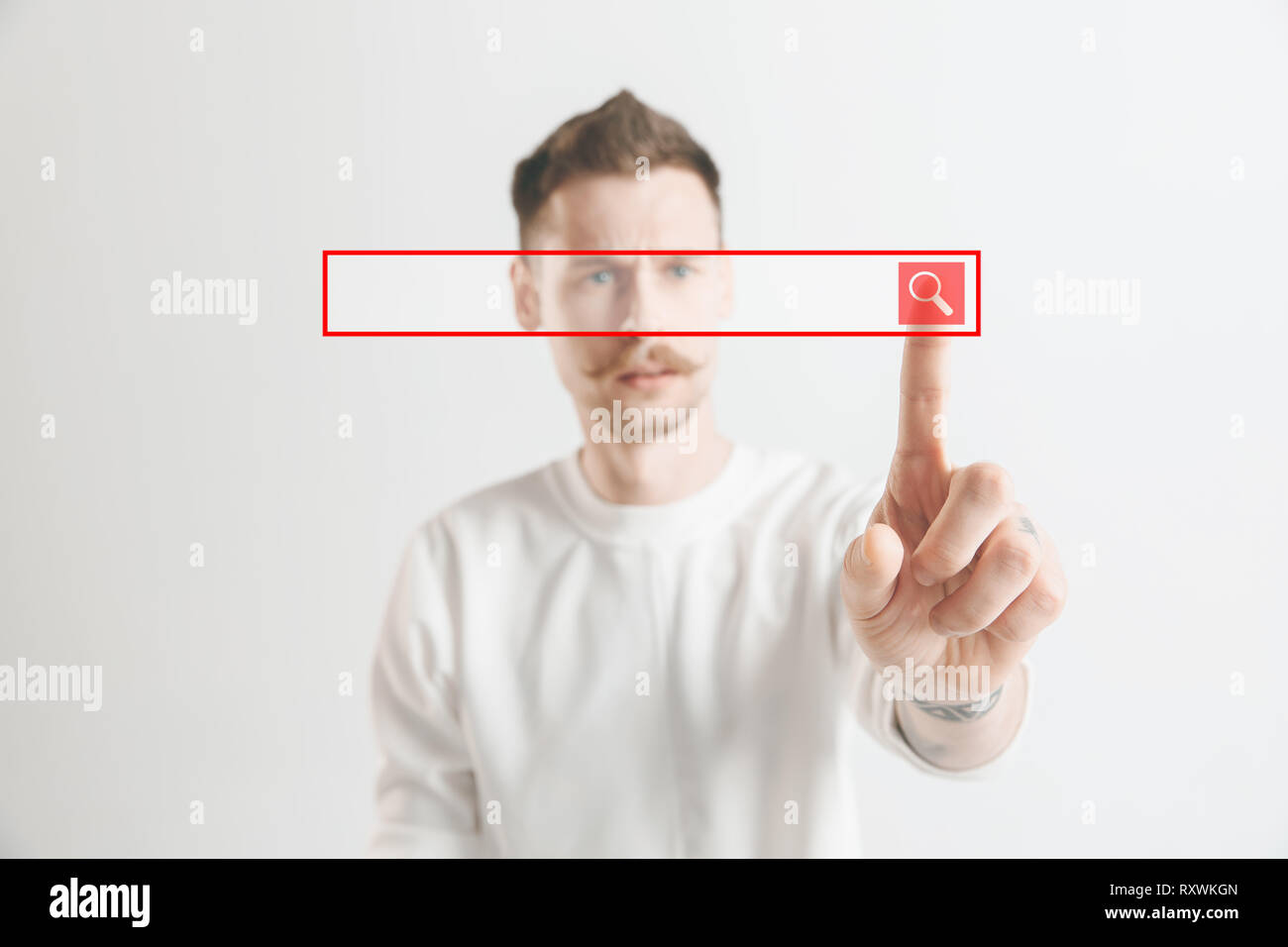 Businessman finger touching empty search bar, modern business ...