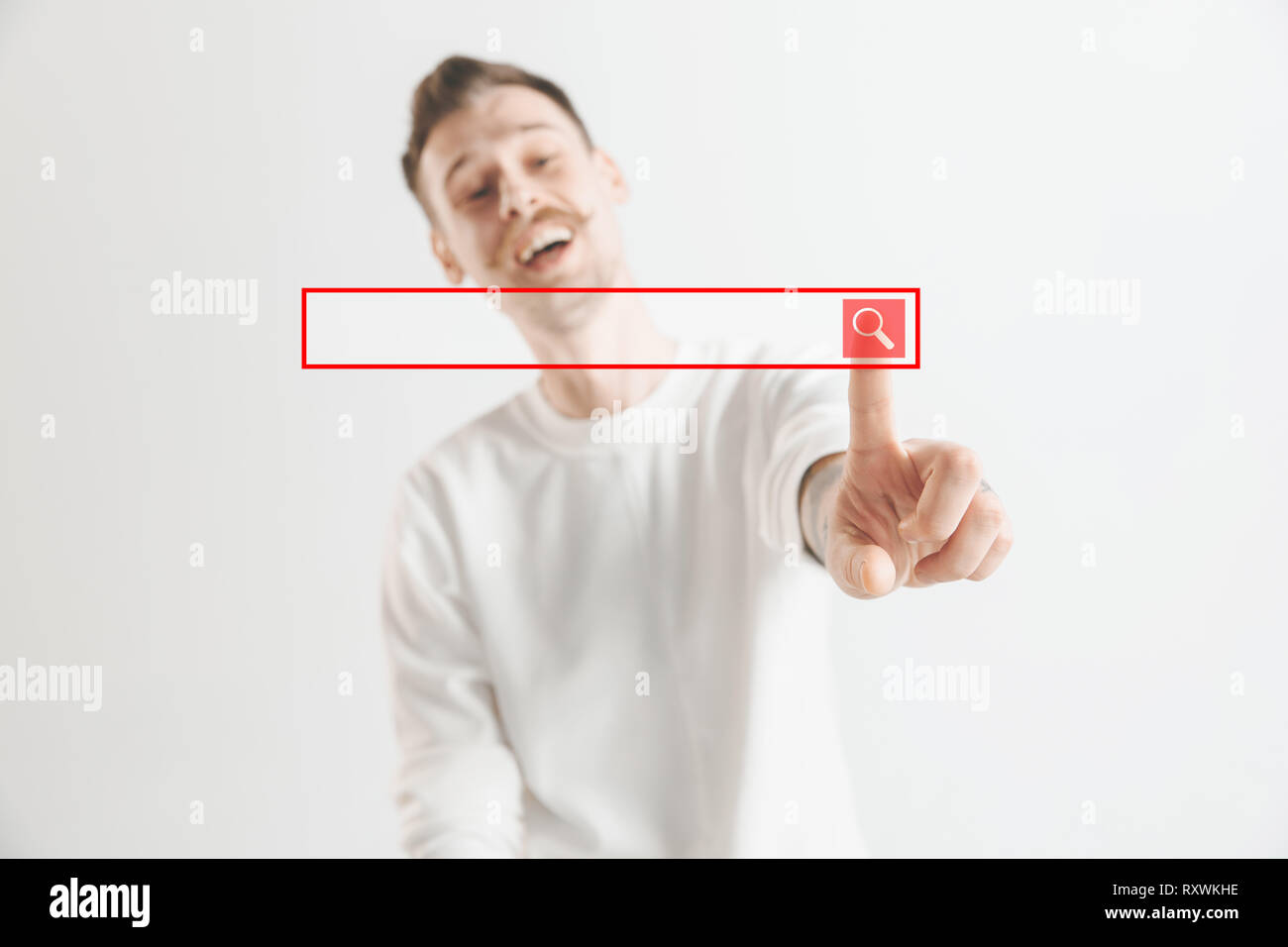 Businessman finger touching empty search bar, modern business ...