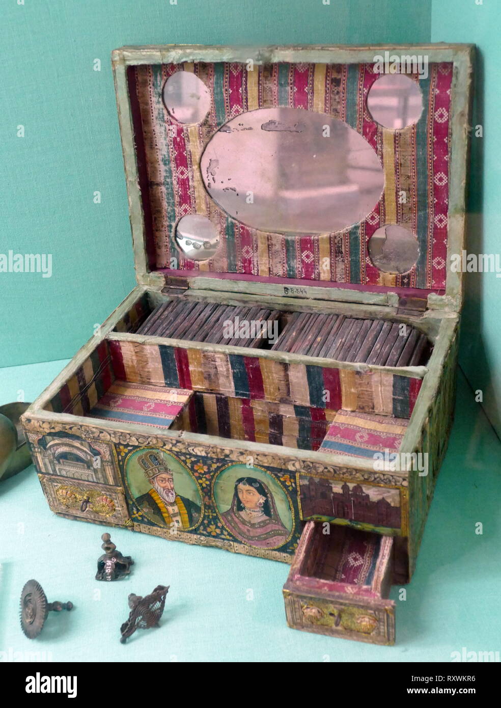 Indian Mughal style box made from wood and ivory with painted ...