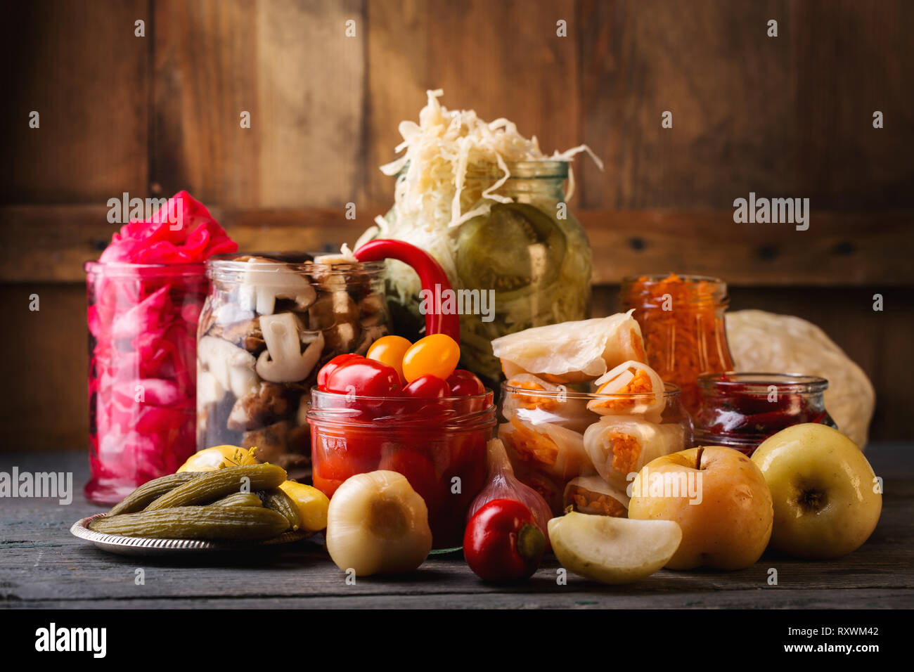 fermentation vegetables in a jars Stock Photo - Alamy