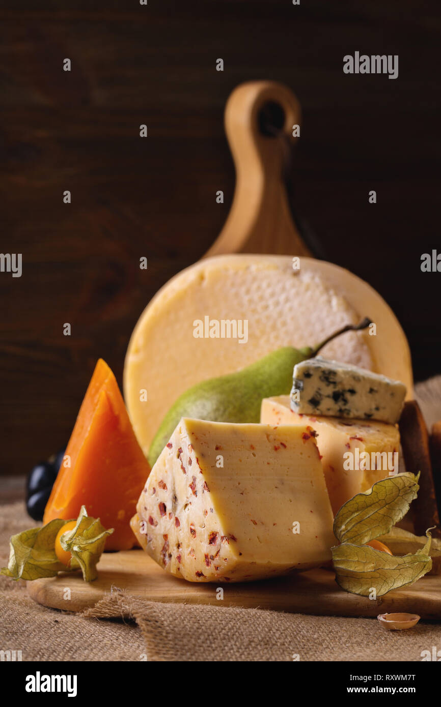 Cheese still life with fruit Stock Photo - Alamy