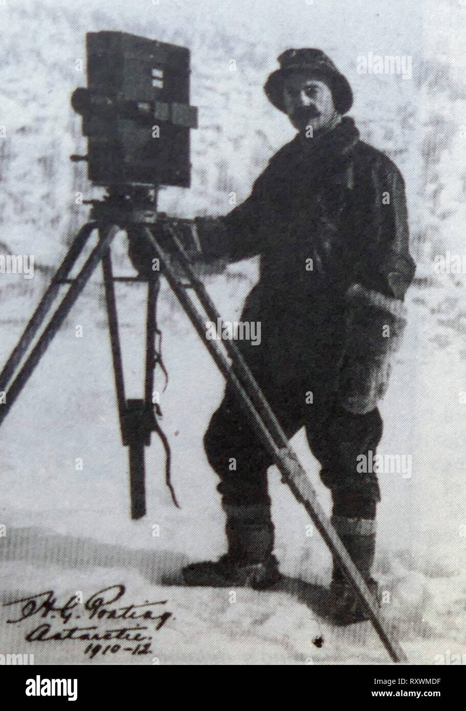 Herbert George Ponting with a cinematograph in Antarctica, January 1912 ...