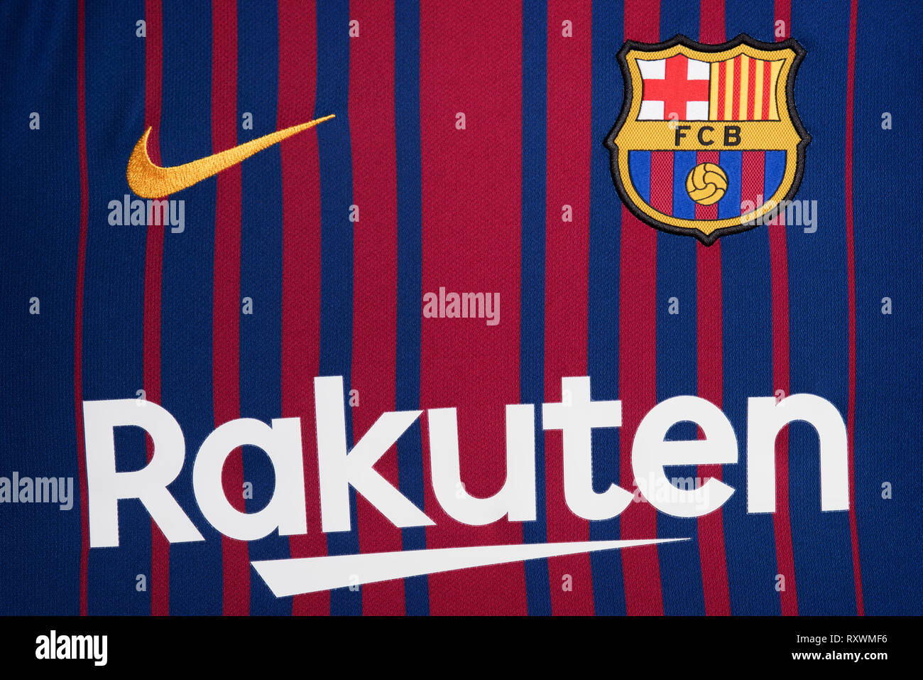 Close up of FC Barcelona Home Kit Stock Photo - Alamy