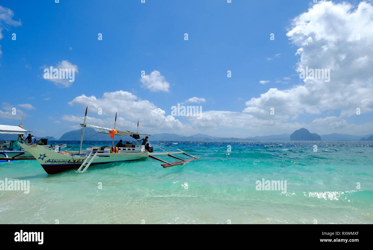 Coron, Philippines - Apr 7, 2017. Wooden boats on the sea in Coron ...