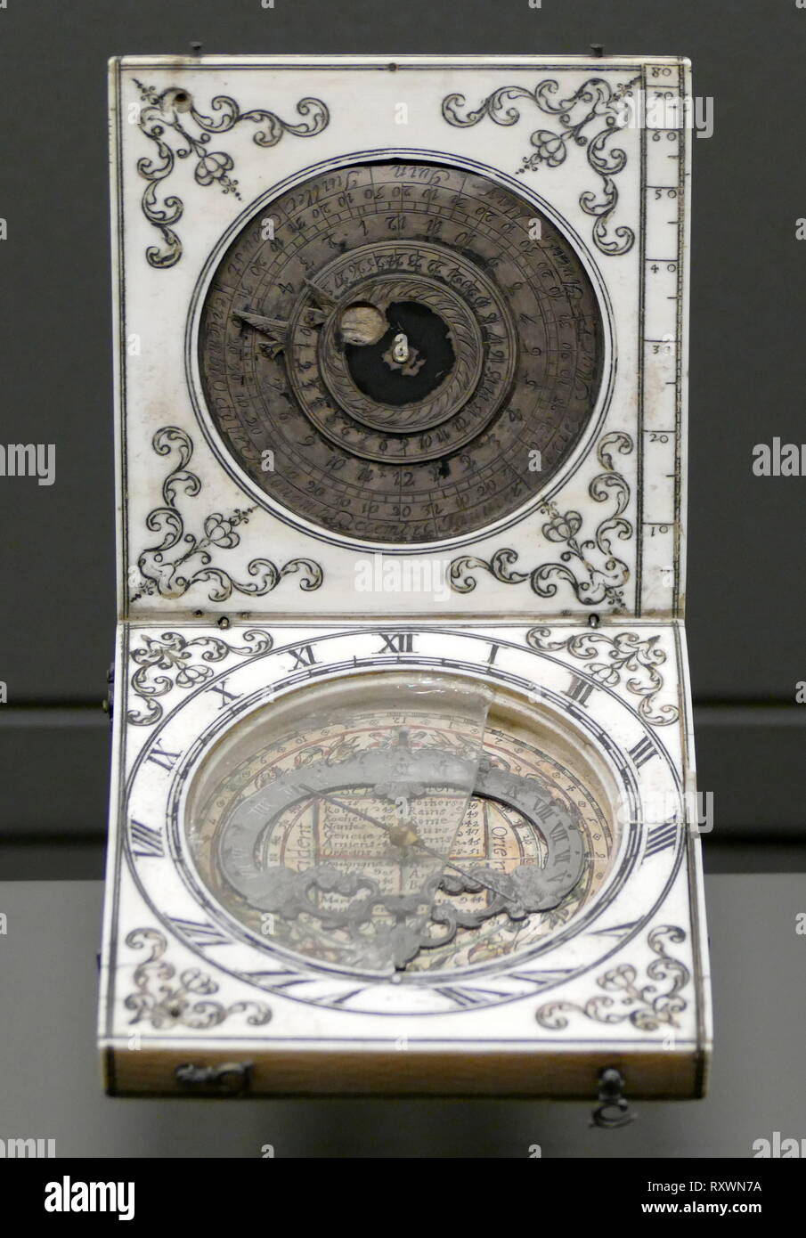 Horizontal and vertical wooden pocket sundial by Stockert, early 18th ...