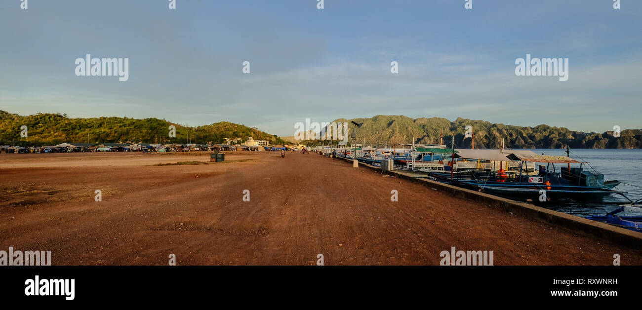 Coron, Philippines - Apr 8, 2017. Small boats at jetty in Coron Island ...