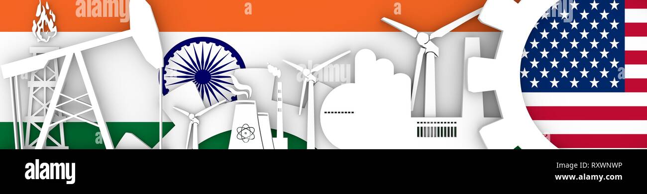 Energy and Power icons set. Header banner with India USA flags Stock ...