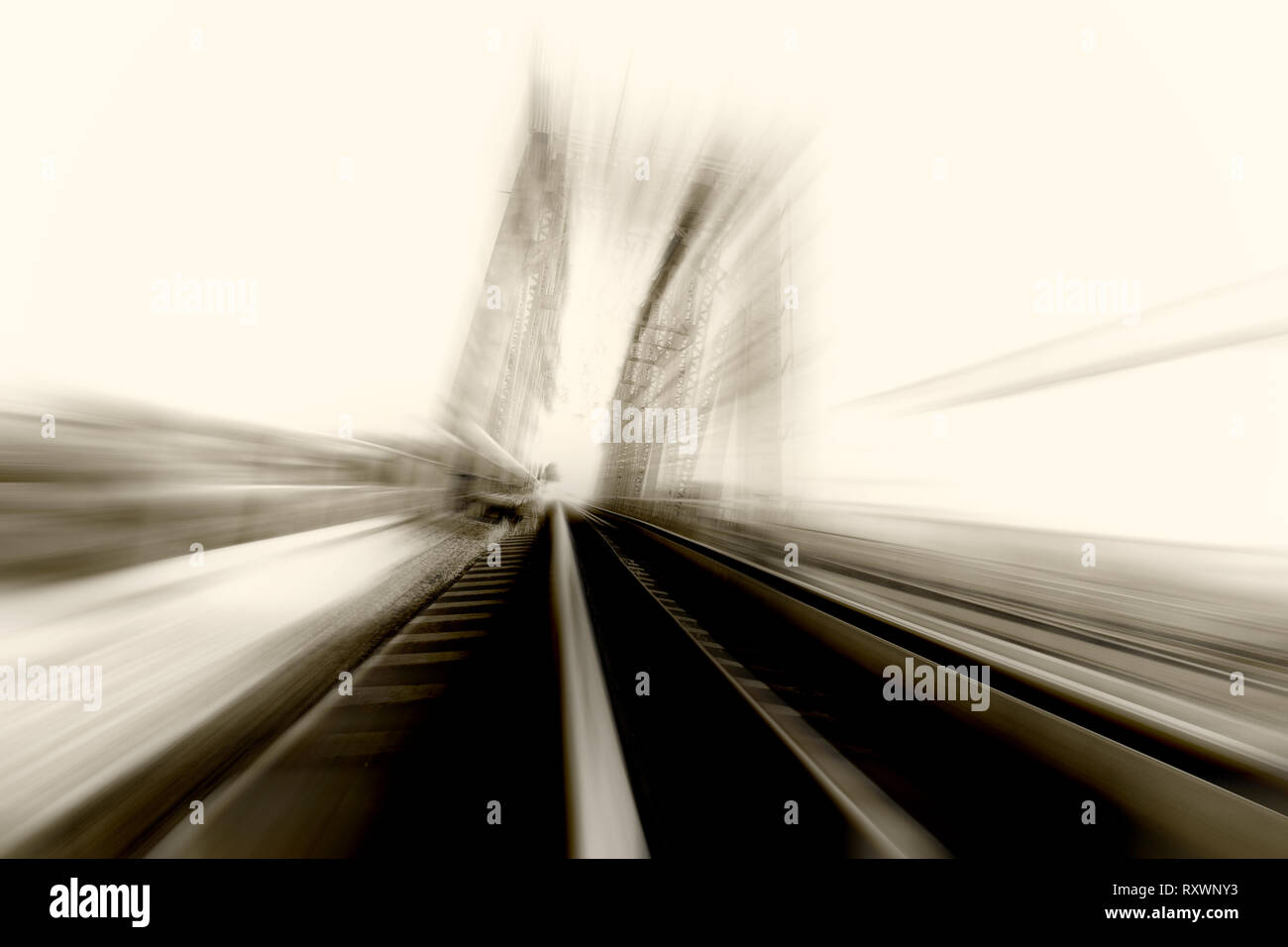 Railway metal bridge perspective view Stock Photo - Alamy