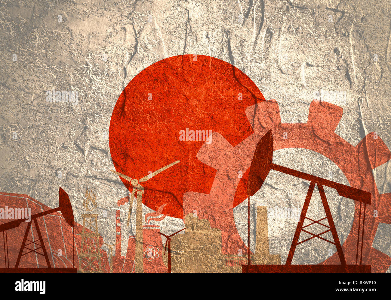Energy and Power icons set with Japan flag Stock Photo - Alamy