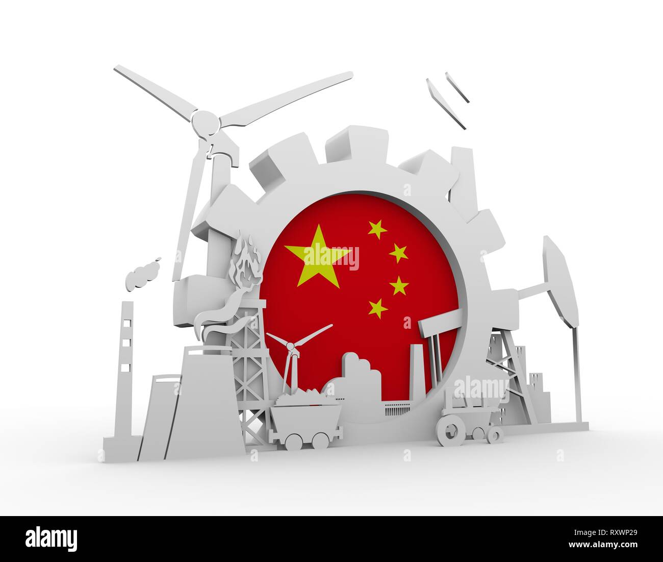 Energy and Power icons set with China flag Stock Photo - Alamy