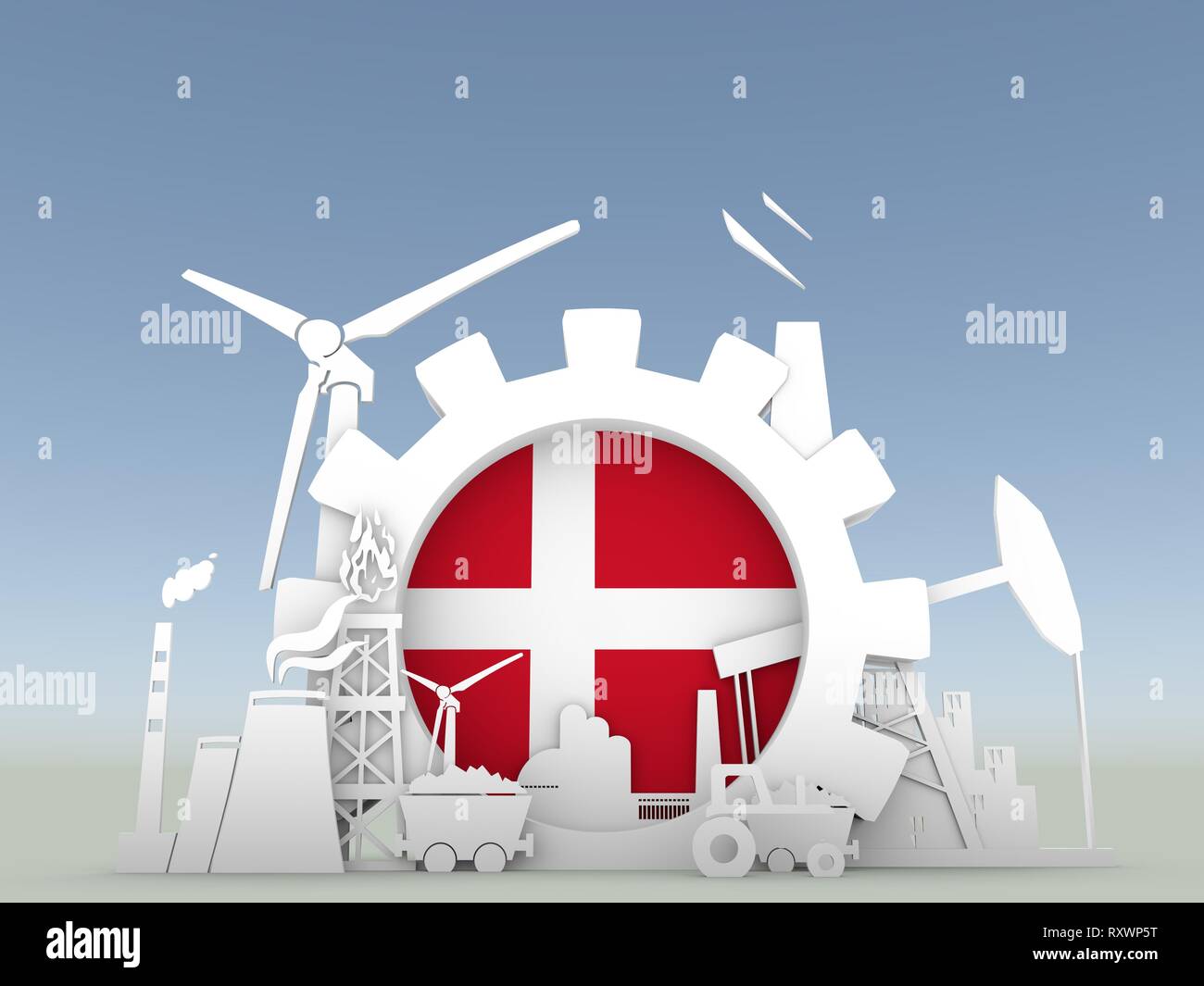 Energy and Power icons set with Denmark flag Stock Photo - Alamy