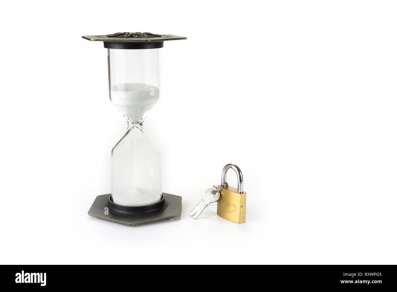 Hourglass with the lock. Stop the time concept Stock Photo - Alamy