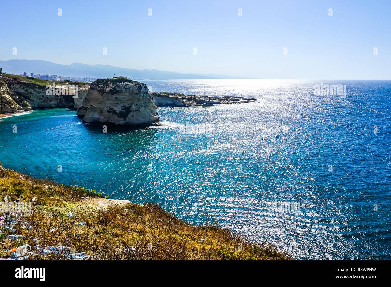 Beirut Raouche Pigeons Rock with Picturesque Sea View Stock Photo - Alamy