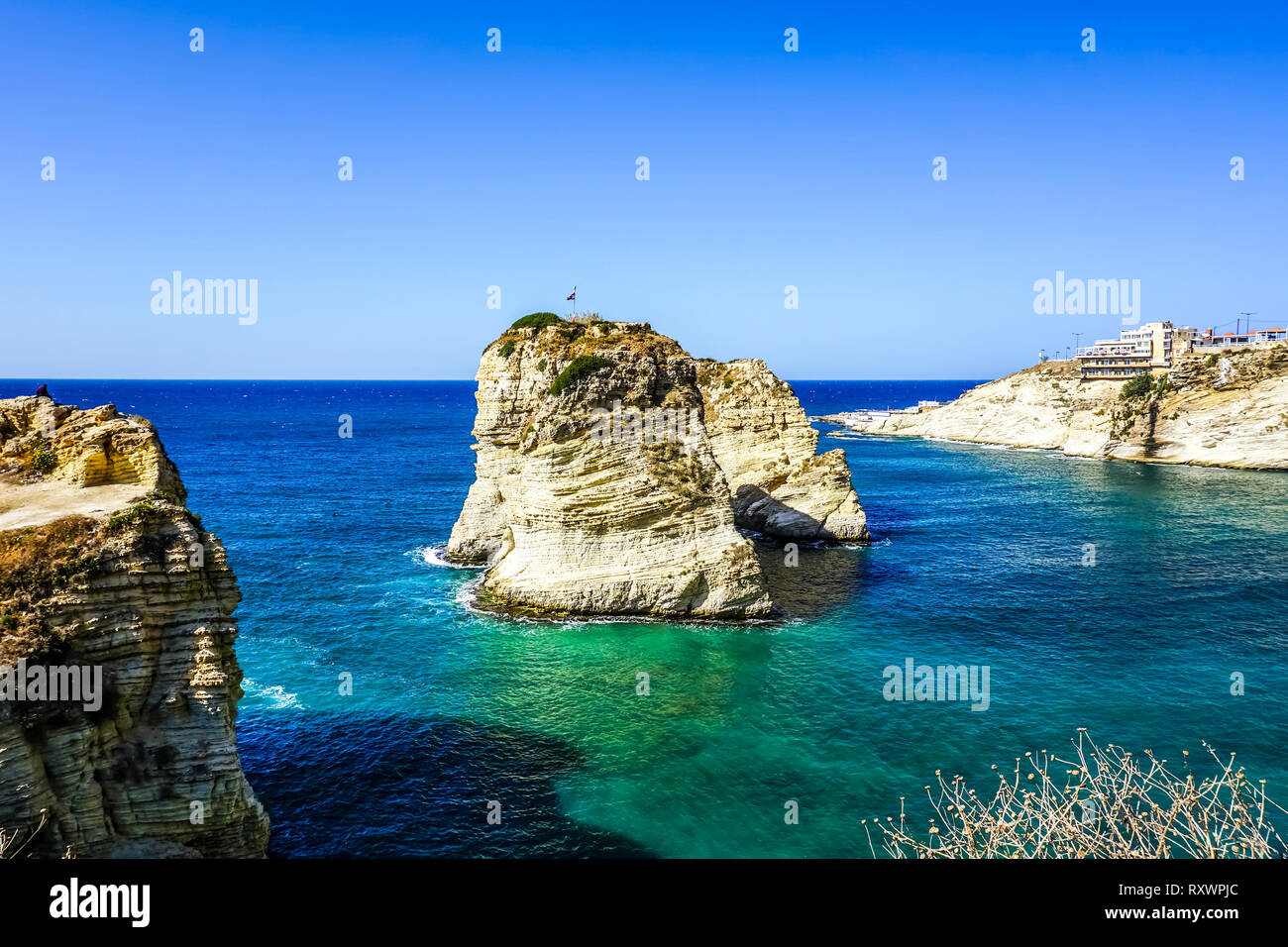 Beirut Raouche Pigeons Rock with Picturesque Sea View Stock Photo - Alamy