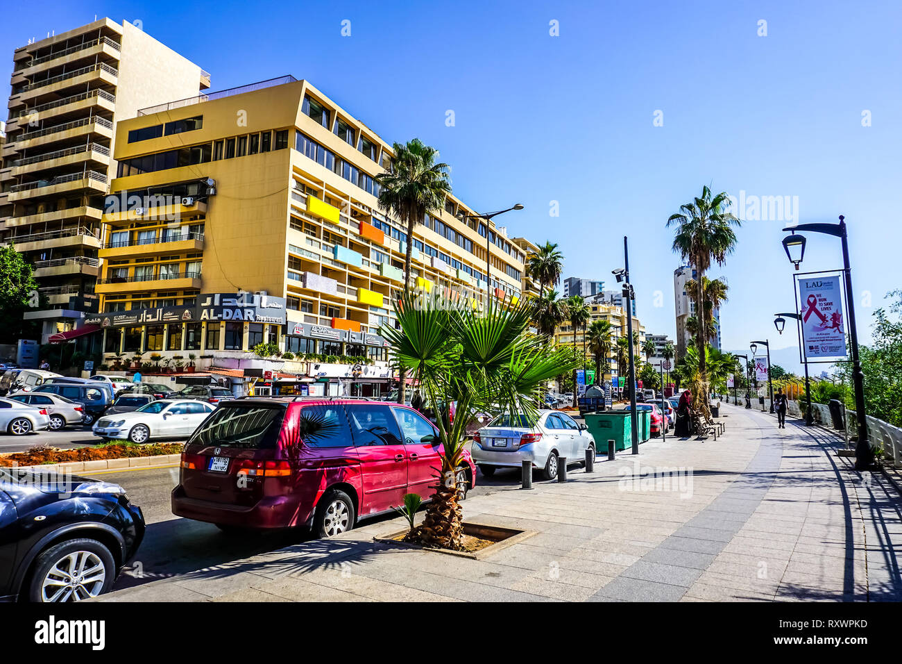 Beirut General De Gaulle Street View with Palms and Buildings Stock ...