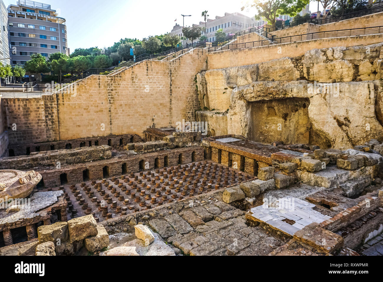 Beirut Roman Baths Site with Stairs and Sun Rays in Background Stock ...