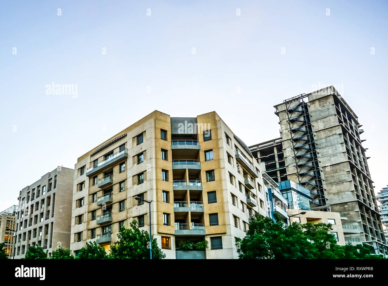 Beirut Common Multi Level Apartment Buildings with Blue Sky Background ...