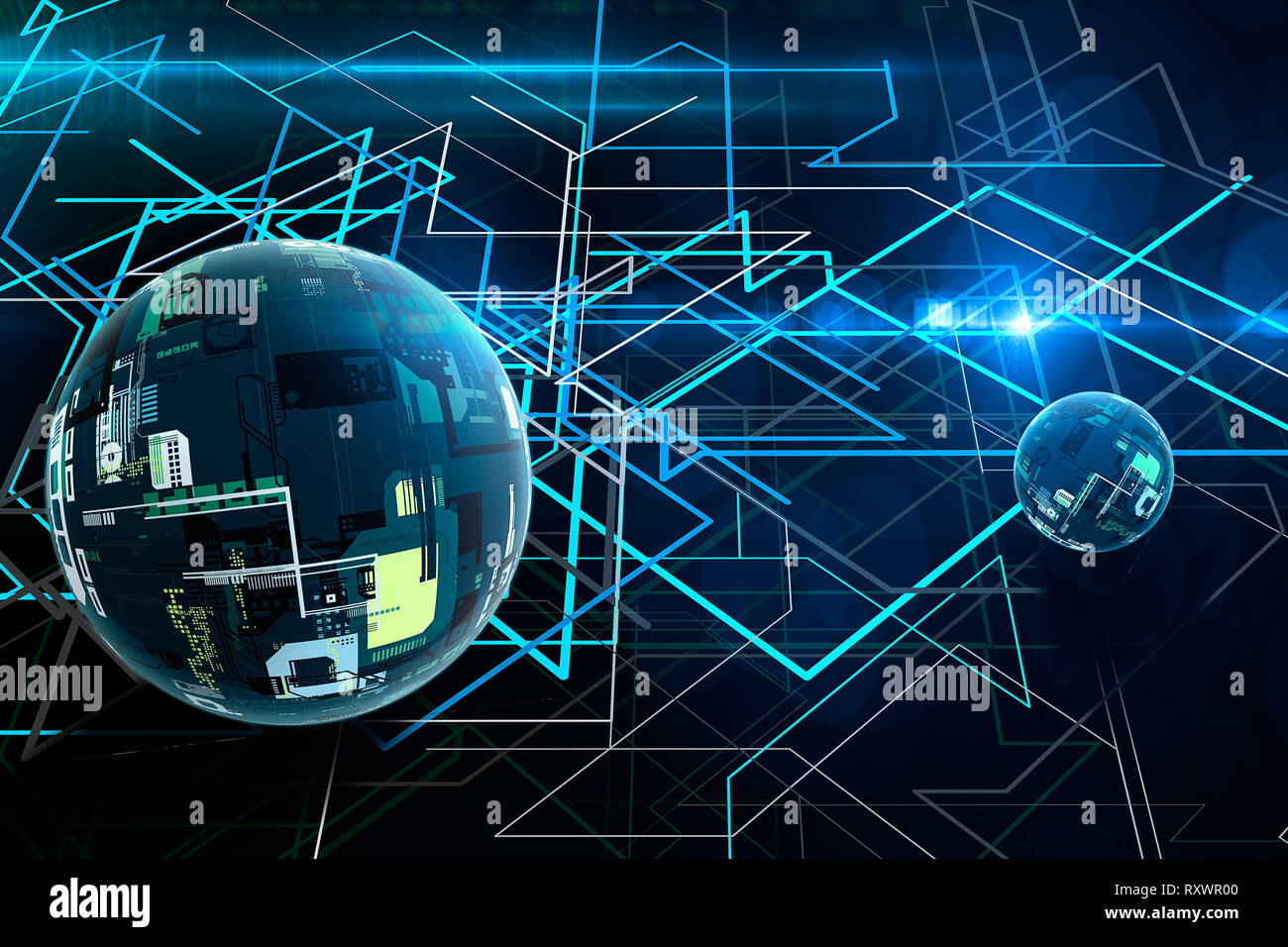 Abstract 3D cryptography and big data ball. Modern communication ...