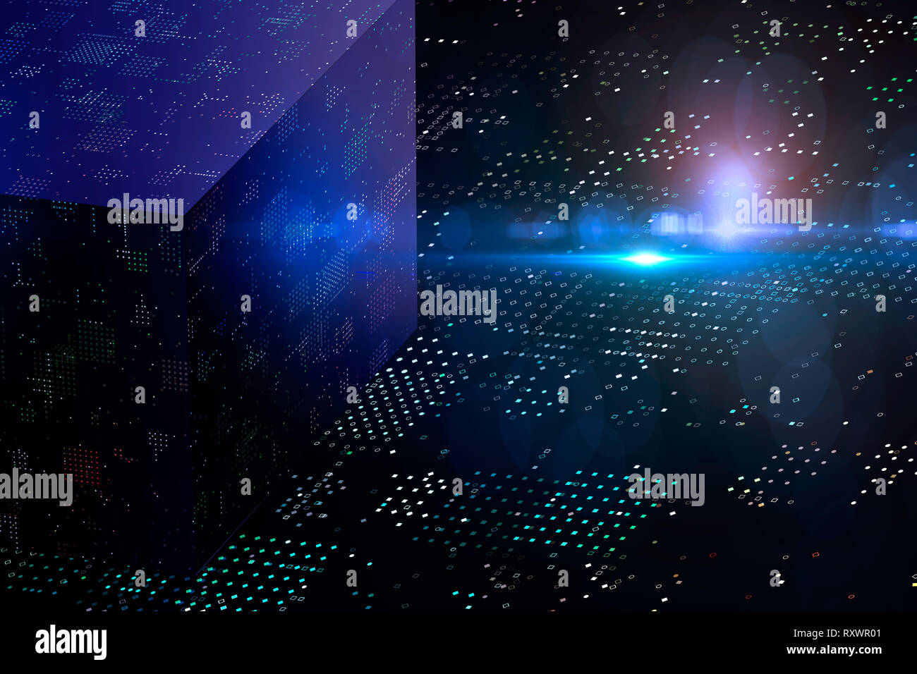 Abstract cryptography and big data 3D cube. Modern communication ...