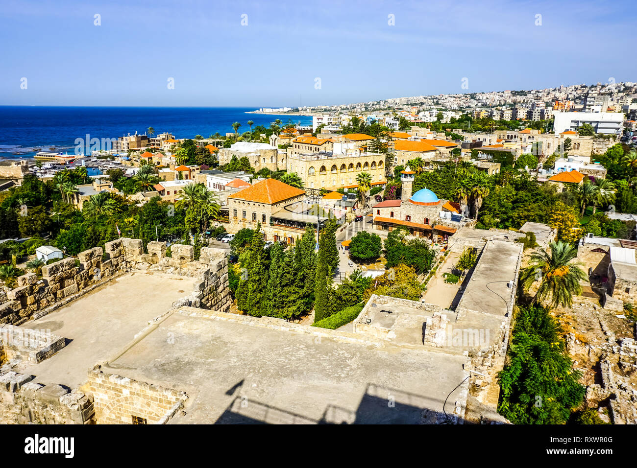 Byblos Crusaders Citadel Courtyard Ruins with Cityscape and Sea View ...