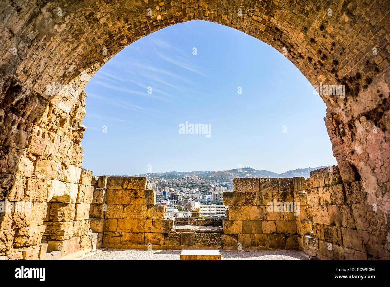Byblos Crusaders Citadel Arched Bow Cityscape Blue Sky View Stock Photo ...