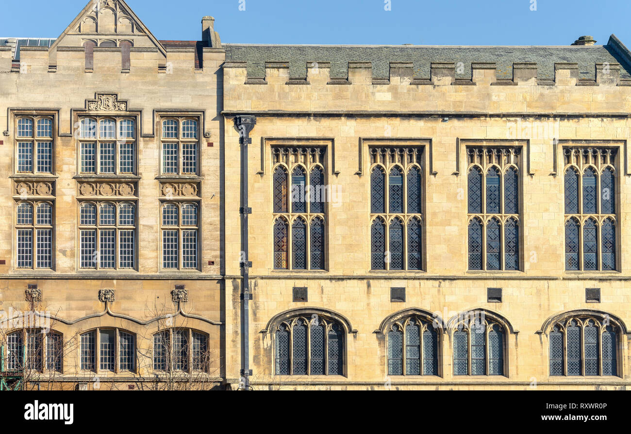 Close-up of the 15th Century Guildhall in York. The widows are set in ...