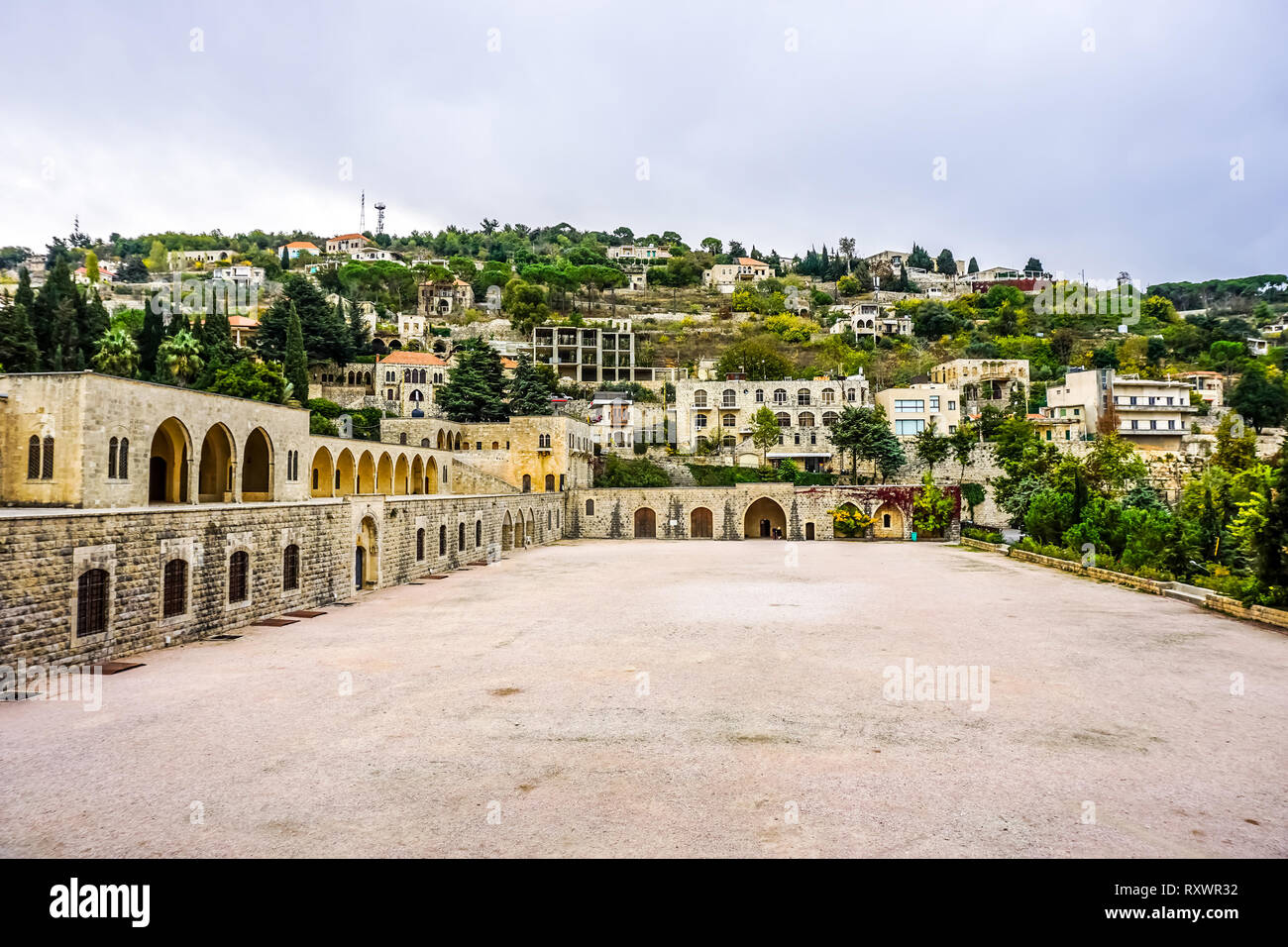 Beiteddine Palace Main Square with Town and Landscape View Stock Photo ...