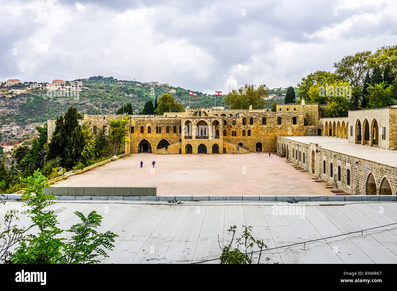 Beiteddine Palace Main Square with Town and Landscape View Stock Photo ...