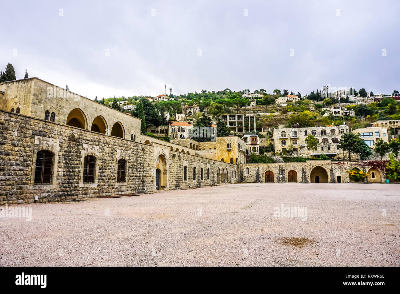 Beiteddine Palace Main Square with Town and Landscape View Stock Photo ...