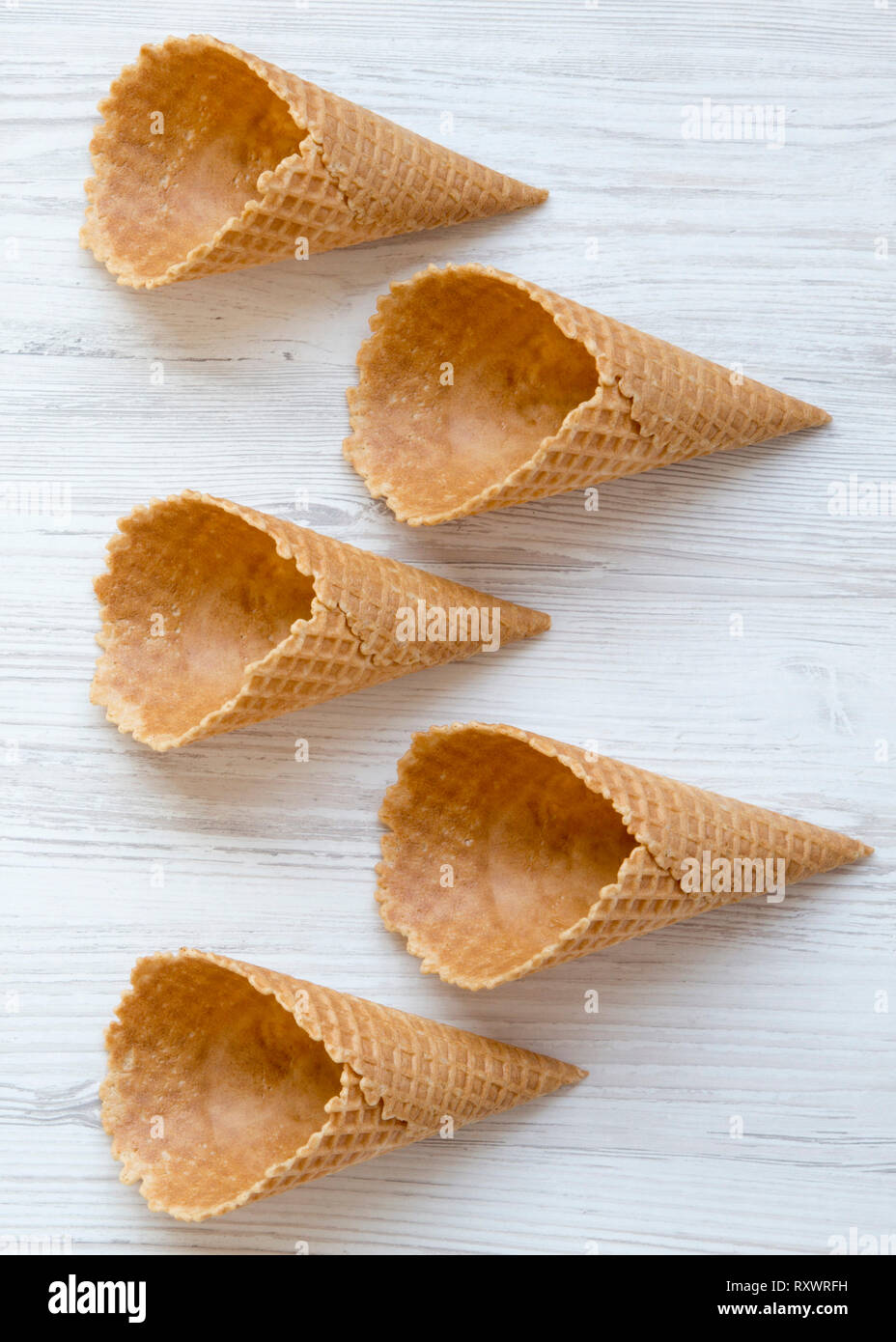 Wafer cups for ice cream, overhead view. From above, top view Stock ...