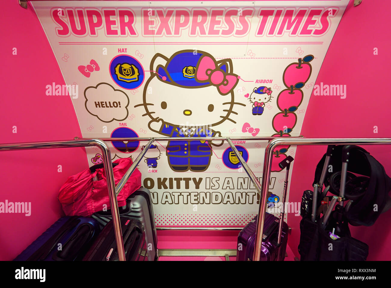 OSAKA, JAPAN -28 FEB 2019- View of the special livery Hello Kitty ...